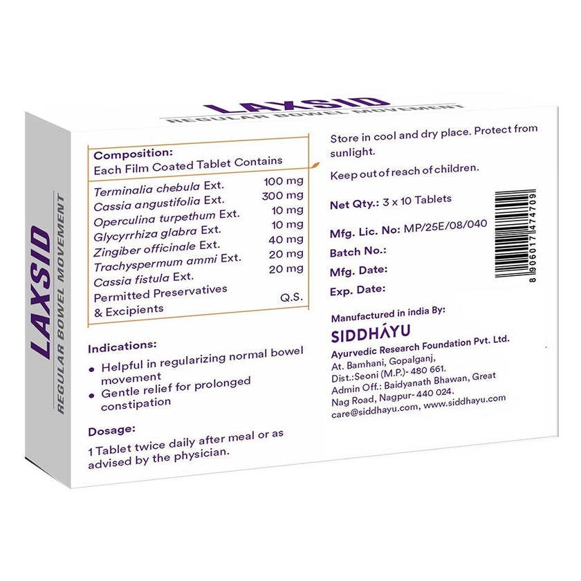 Siddhayu Laxsid Tablets For Constipation Relief 30's