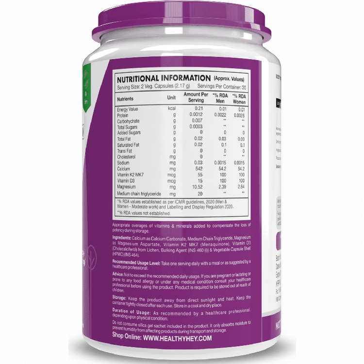 HealthyHey Calcium with Magnesium, Vitamin D3 & Vitamin K2- Mk7 - Bone